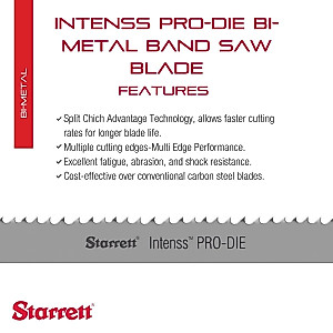 Starrett Intenss PRO-DIE Bi-Metal Band Saw Blade - Ideal for Contour Cutting on Vertical Machines - 05 Ft., 04-1/2", 1/2 x .025 x 10-14/P - 99186-05-04-1/2