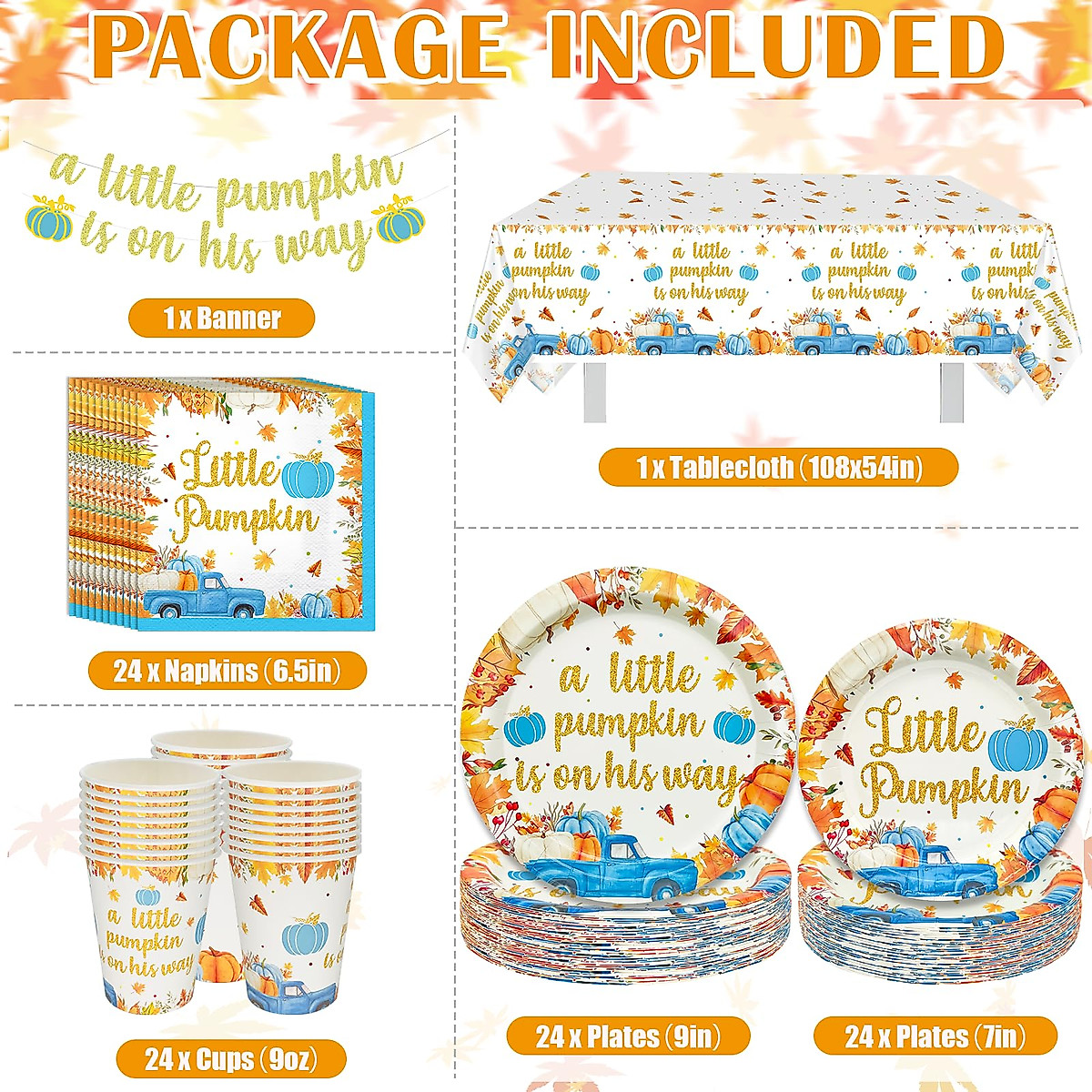 170Pcs A Little Pumpkin is On His Way Baby Shower Party Decorations Little Pumpkin Baby Shower Decorations Boy A Little Pumpkin is On The Way Baby Shower Boy Blue Pumpkin Baby Shower Decorations