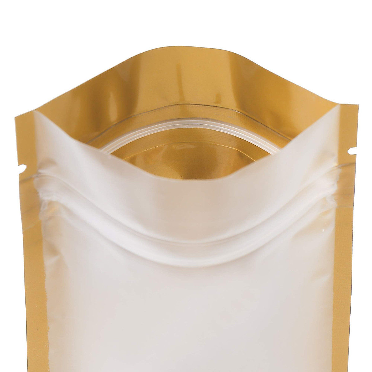 QQ Studio Pack of 100 Translucent Front Matte Gold Poly Plastic Resealable Bags (8.4oz (6" x 9"), Gold Stand-Up Pouch)