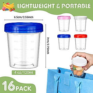 Singhoow 16 Pcs 4 oz Food Containers with Screw Lids Food Storage Jars Pudding Cups Reusable Small Plastic Freezer Containers for Sauce, Jam and Puree, Ice Cream