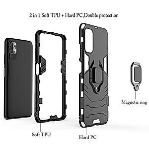 QCMM Compatible for Xiaomi Redmi Note 10 5G / Xiaomi Poco M3 Pro 5G Kickstand Case with Tempered Glass Screen Protector [2 Pieces], Hybrid Heavy Duty Armor Dual Layer Anti-Scratch Case Cover, Blue