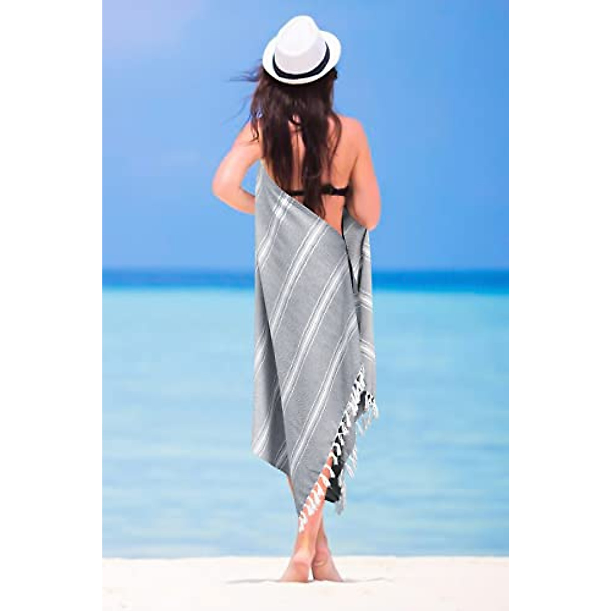 Belizzi Home Peshtemal Turkish Towel 100% Cotton Chevron Beach Towels Oversized 36x71 Set of 6, Beach Towels for Adults, Soft Durable Absorbent Extra Large Bath Sheet Hammam Towel - Charcoal Grey