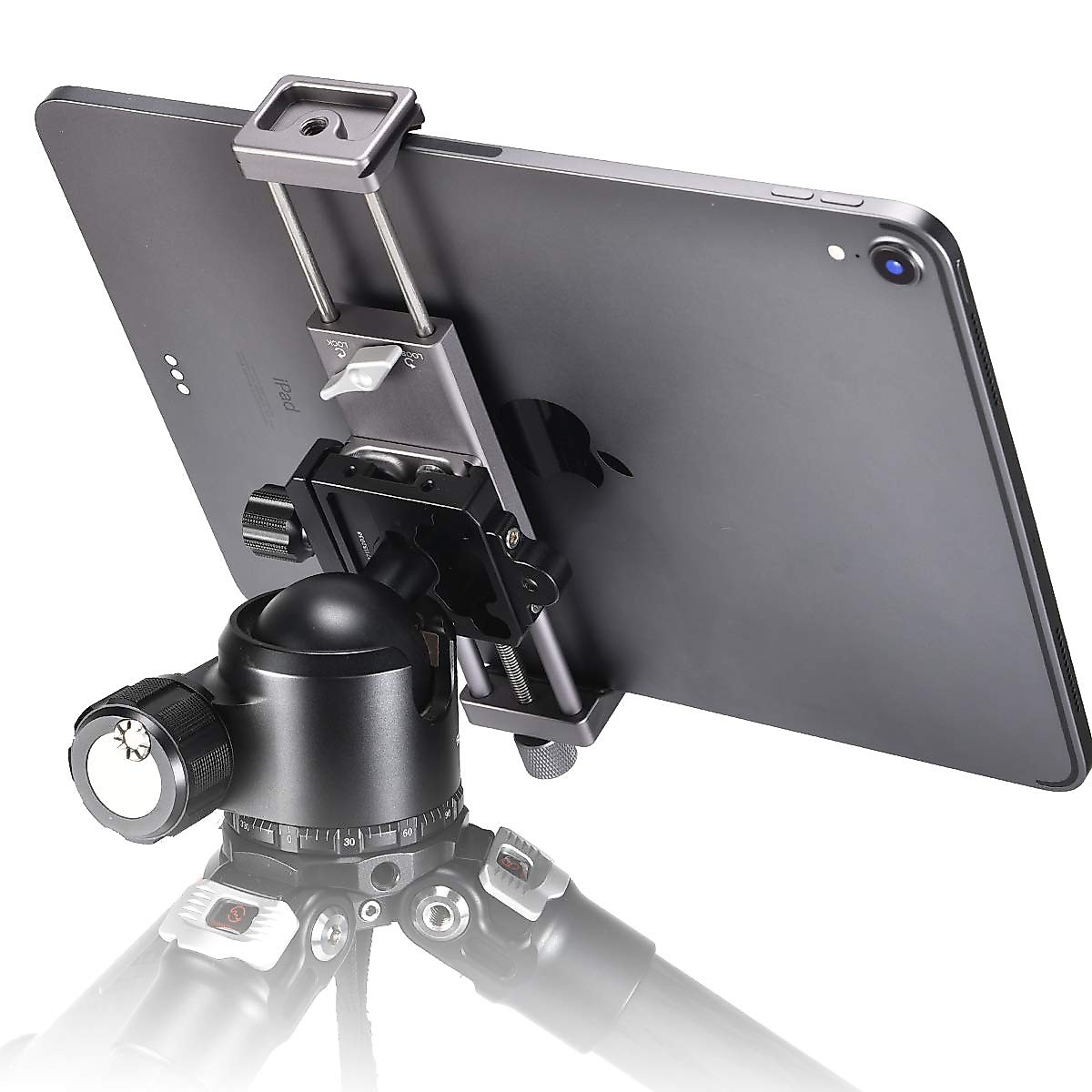 SHINEWEE Metal iPad Holder for Tripod Mount, 1/4" Screw, Acra/RRS Rail Plate Mounts, Fits iPad 1 2 3 4 5 Mini Air Pro,Universal Tablet iPad Clamp Holder Tripod Adapter