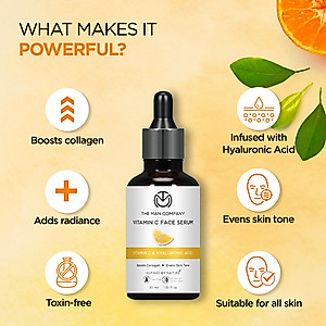 The Man Company 40% Vitamin C Face Serum With Hyaluronic Acid | Boosts Collagen | Glowing & Brightening Skin | Soft, Smooth & Supple | All Skin Types -30ml