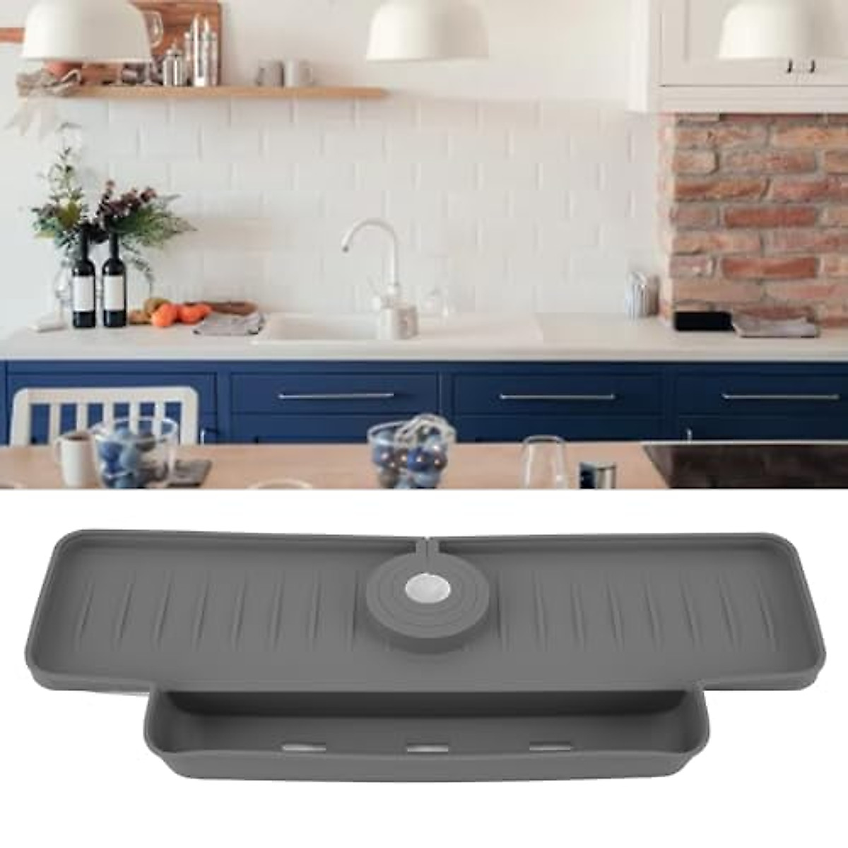 Faucet Handle Drip Catcher Tray, Silicone Foldable Faucet Handle Drip Catcher Tray Mat, Soap Sponge Holder for Kitchen Sink Accessories Gadgets Counter Bathroom (GRAY)