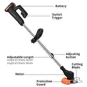Vagueior Electric Weed Eater,21V Cordless Trimmer, Equipped with 2AH Battery and 3 Blades, is Suitable for Yard Lawn Trimming. (2 Battery, Black)