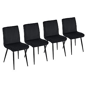 CLIPOP Modern Velvet Dining Chairs Set of 4, Mid Century Modern Dining Chair with Back, Upholstered Seat, Metal Leg, Armless Leisure Accent Chair, Vanity Chair for Living Room Lounge, Black