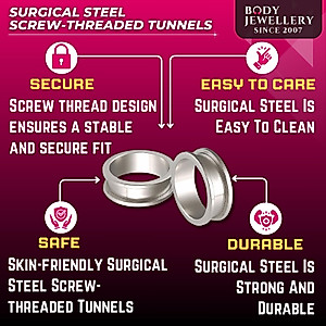 bodyjewellery 15/16 gauge 24mm Surgical Steel Flesh Tunnels Ear Plugs AFUT Ear Stretching 2Pcs