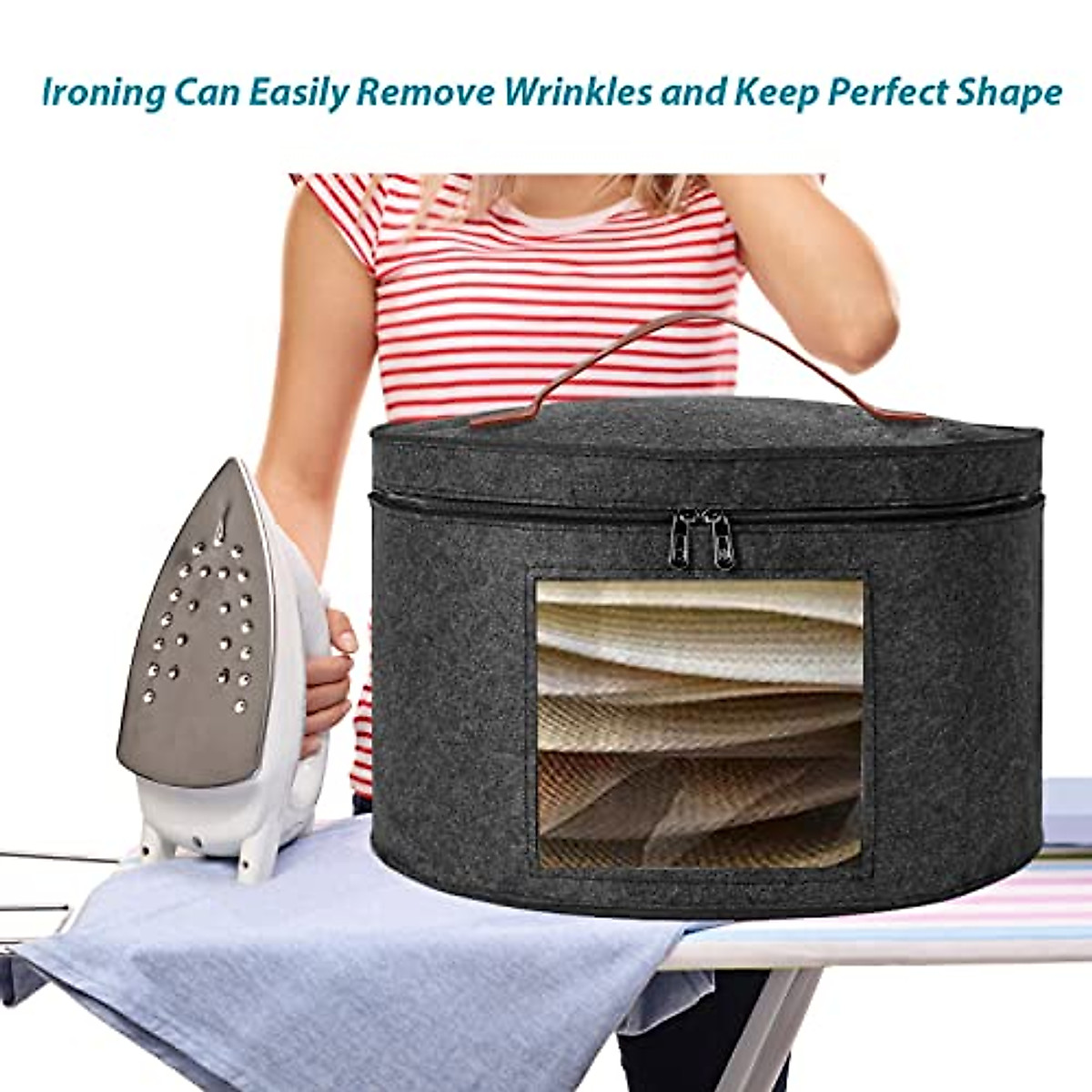 Munskine Hat Boxes for Women Storage & Men Foldable Hat Storage Boxes - Large Capacity Storage Box With Lids Round Box for Travel With Dustproof Lid Toy Storage - Dark Grey