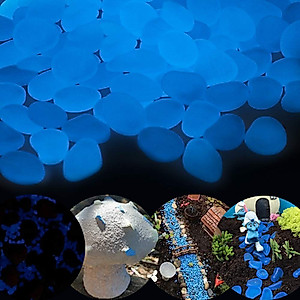 GLOCARNIVAL Glow Pebbles, 480 pcs Blue Glowing Rocks for Outdoor Decor, Garden Lawn Yard, Aquarium, Walkway, Fish Tank, Pathway, Luminous Pebbles Powered by Light or Solar