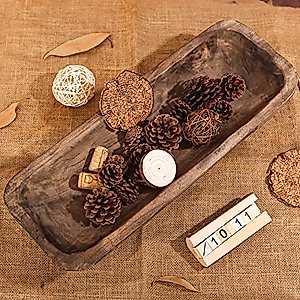 Wooden Dough Bowl Vintage Oblong Natural Root Hand Carved Bowl For Home Decor, Rustic Farmhouse Dough Bowl, Dining Room Table Centerpiece Potpourri Decor Display Bowl 18.5"L x 7.1"Wx3.15"H