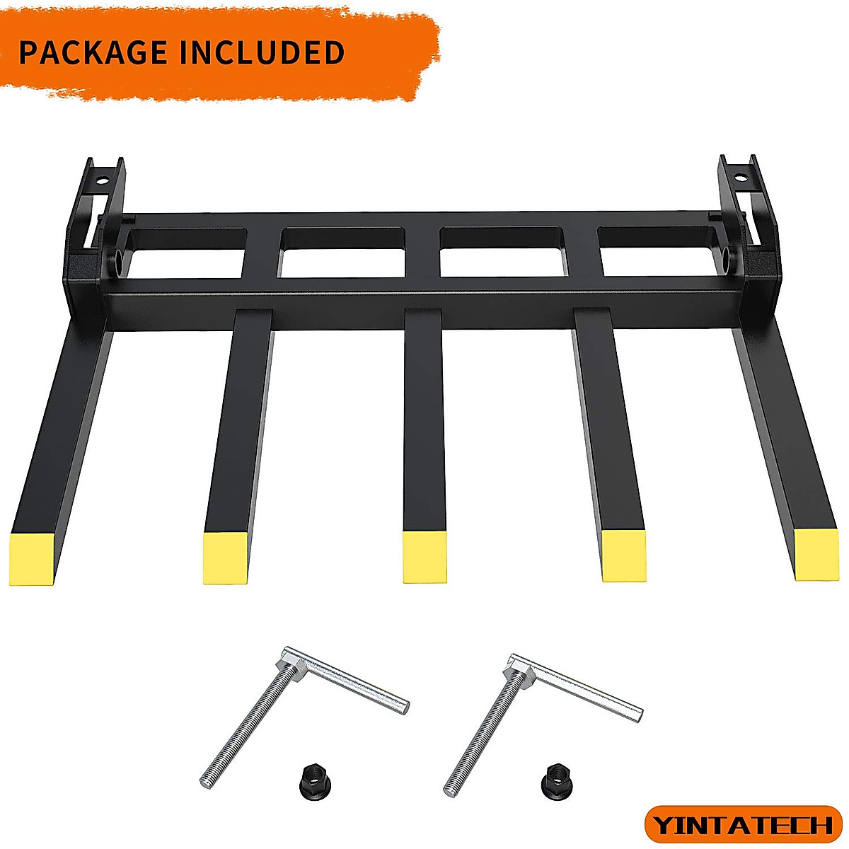 YINTATECH Clamp on Debris Forks to 48" Bucket, Heavy Duty Clamp-On Pallet Fork 2500 lbs Capacity Attachments Fit for Loader Bucket Skidsteer Tractor
