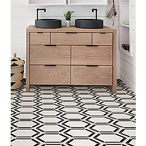 FloorPops 9" x 10.4" Coltrane Peel & Stick Hexagon Vinyl Floor Tiles (10 Tiles), (4.5 sqft/Carton), Off-White