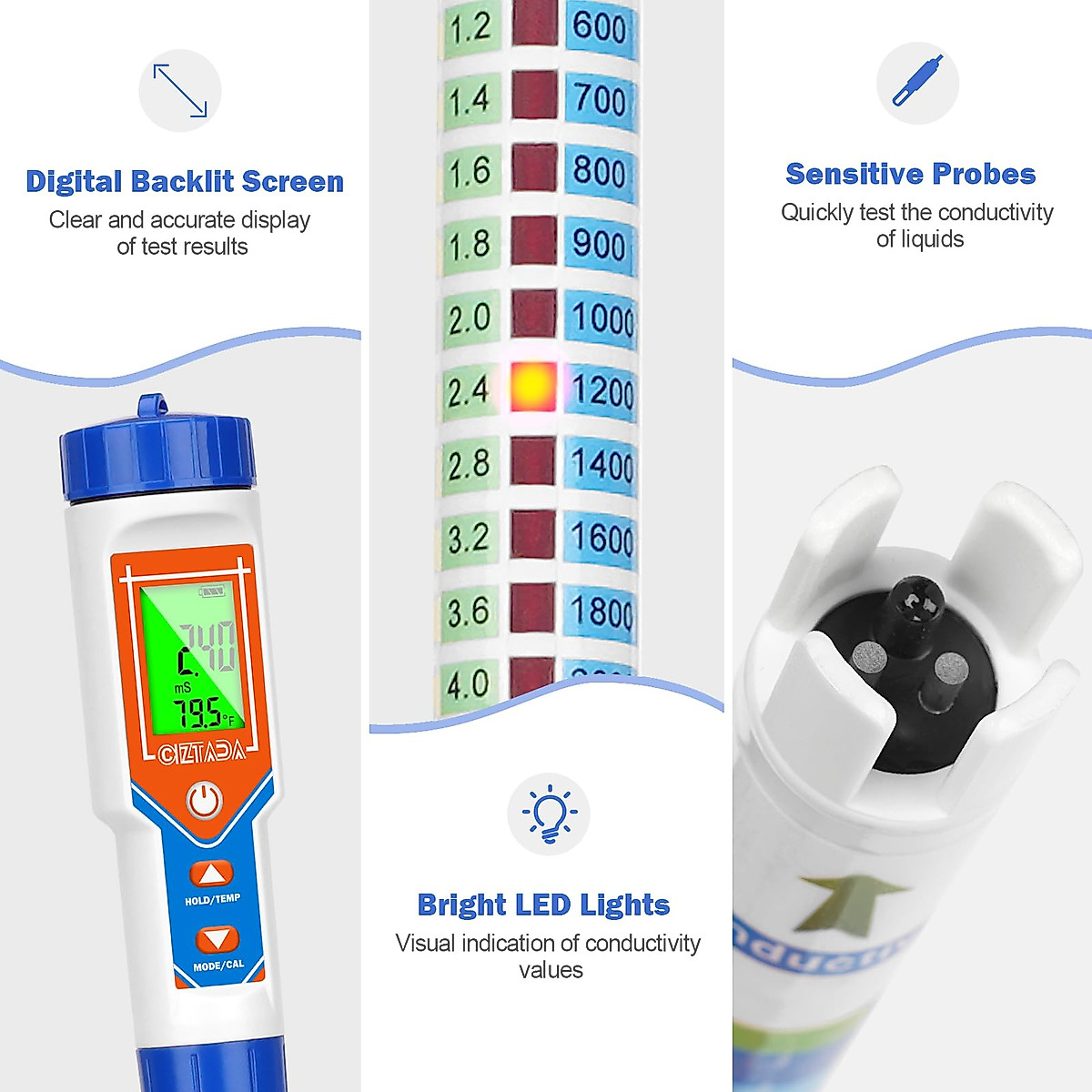 CIZTADA Truncheon Nutrient Meter for Hydroponic Digital Conductivity Tester for Water EC and TDS Meter with EC CF 500ppm 700ppm for Indoor Plant Grow Hydro Reservoir Tank Aeroponic Garden