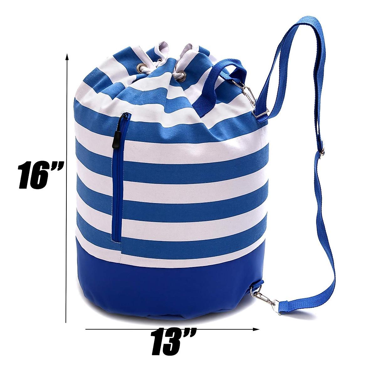 Large Canvas Beach Bag - Single Strap Bag With Waterproof Bottom - Drawstring Backpack For Beach And Travel