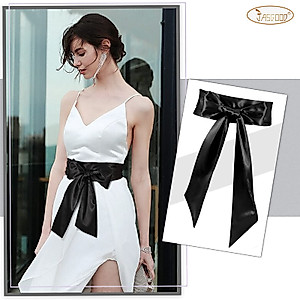 JASGOOD Black Sash Belt for Dress Women Wide Satin Waist Belt for Wedding Party Special Occasion 3.7" Width(Black,One Pcs)