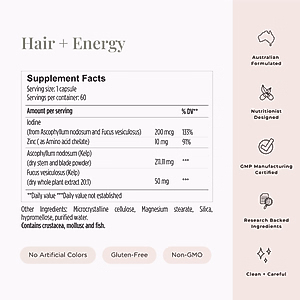 JSHealth Hair Formula - Vitamins for Hair Growth and Energy with Zinc and Iodine - Hair Loss Supplement for Men and Women (60 Capsules)