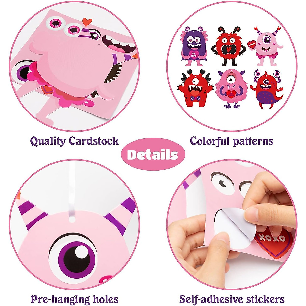 Haooryx Valentine's Paper Craft Kits - 30Pcs DIY Monster Paper Hanging Ornaments Make Your Own Valentine's Day Exchange Gift Card Decorations Kids Home Decor Classroom Mix Match Art Handcraft Supplies