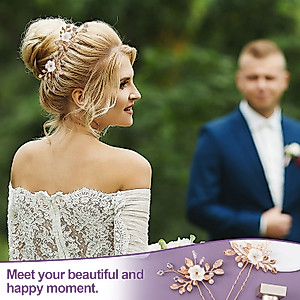 ANCIRS 4 Pack Crystal Flower Bridal Hair Styling Pins for Wedding, Anti-Slip Ceramic Leaves Shape Rhinestone Pearls Head Piece Accessories for Women Bride Wedding Hairstyles- Gold