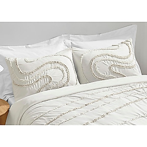 Sweet Jojo Designs Boho Tufted Swirl Queen Duvet Cover Bedding Set Full Size Bed Comforter Case Shams 3pc - Neutral Ivory Taupe Bohemian Pattern Geometric Cream Off White Abstract Unisex