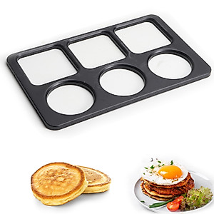 SafBbcue 6PCS Griddle Egg Ring Tray- Non Stick Egg Ring Molds,Food Grade Pancake Rings Round and Square Molds Ideal for Cooking Perfectly Shaped Eggs, Pancakes