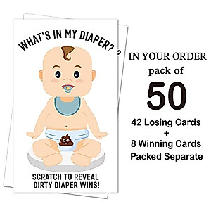 Hafhue 50 Pack What‘s in My Diaper Scratch Off Game Scratch Off Cards for Baby Shower, Baby Shower Activity and Idea, Silly Activity for Ice Breakers