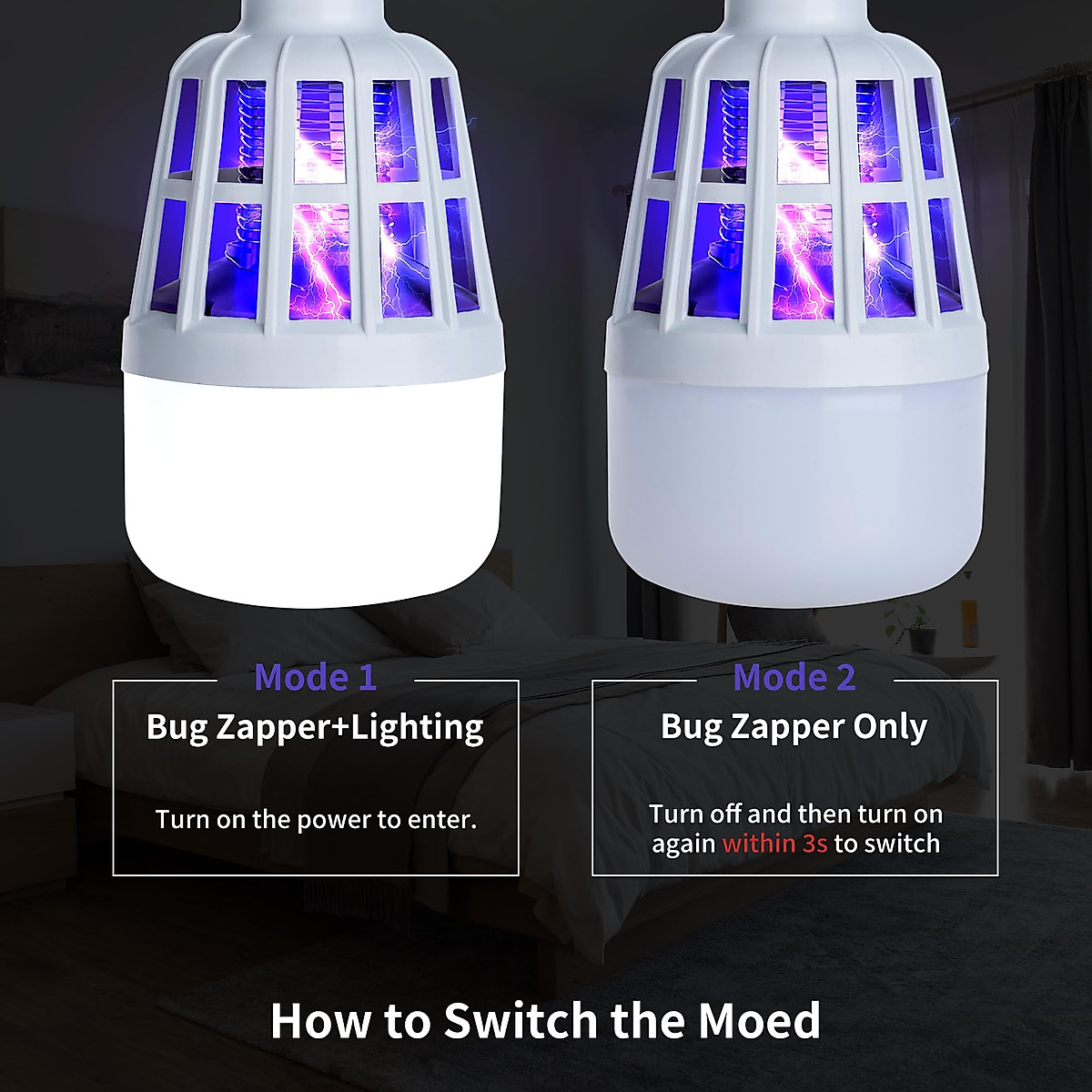 Bug Zapper Light Bulb 2-in-1 LED Mosquito Killer Lamp – Electronic Insect and Fly Killer, Ideal for Entryways, Doors, Corridors, Balconies, and Patios