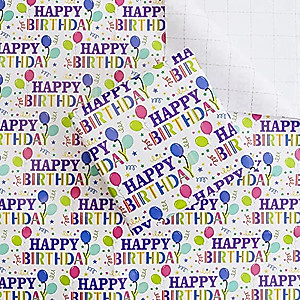 BULKYTREE Birthday Wrapping Paper with Cut Lines for Boys Girls Kids Men Women Holiday Birthday Theme Party Baby Shower - 3 Large Sheets Balloon Happy Birthday Gift Wrap - 27 Inch X 39.4 Inch Per Sheet