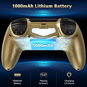 FASIGO Wireless PS4 Controller, Compatible with PS4/Slim/Pro Consoles and PC, Gold+Black