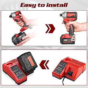 HUSUE 6.5Ah 18V Replacement Battery for Milwaukee M18 Battery, Lithium Battery Compatible with Milwaukee M18 18V 48-11-1815, 48-11-1820, 48-11-1840, 48-11-1850, 48-11-1860 Cordless Power Tools, 2 Pack