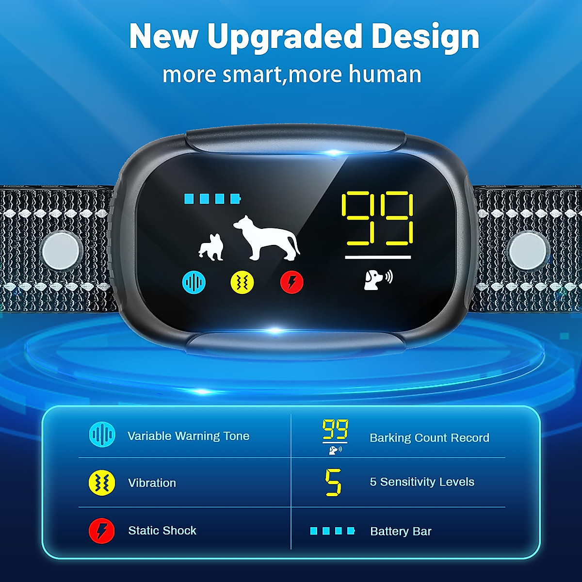 Dog Bark Collar, Dog Shock Collar for Large Medium Small Dogs 10-150lbs, Rechargeable Anti Barking Training Collar with 5 Adjustable Sensitivity, IP67 Waterproof Dog bark Deterrent Devices (Black)