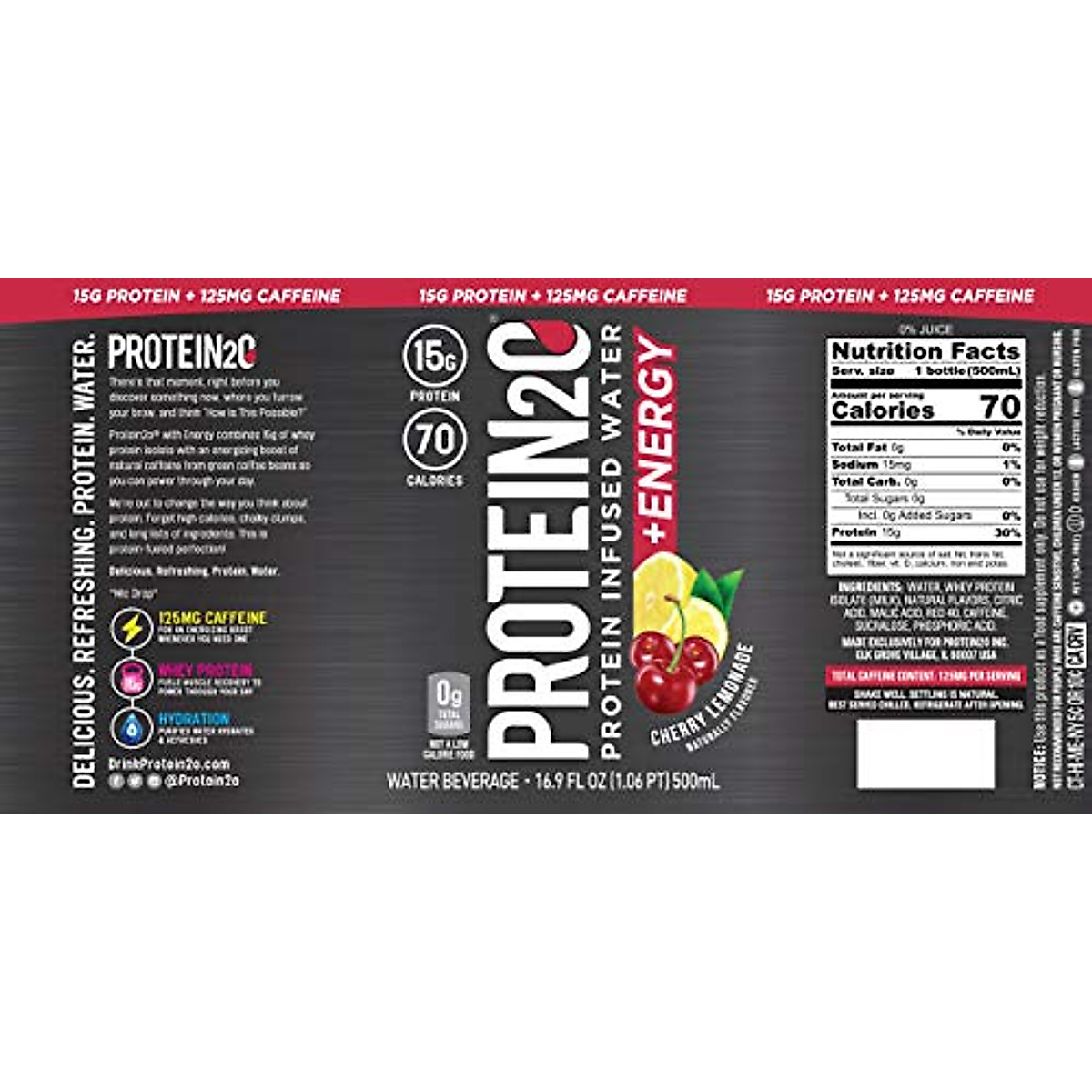 Protein2o 15g Whey Protein Infused Water Plus Energy, Variety Pack, 16.9 oz Bottle (12 Count)