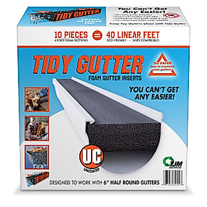 Tidy Guttter TGR640-1 Half Round Foam Gutter Guard, 6-Inch, UC-Uncoated