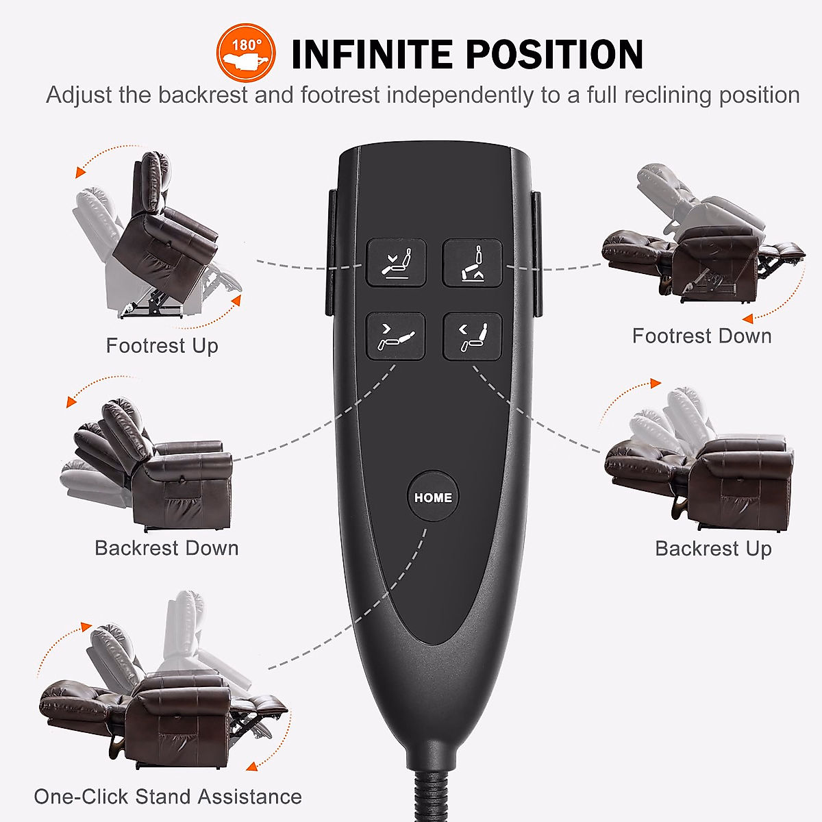 CDCASA Dual Motor Lay Flat Lift Chairs Recliners for Elderly with Massage and Heat, Breathable Leather Infinite Position Large Sleeping Electric Power Lift Chair Recliner for Seniors, Brown