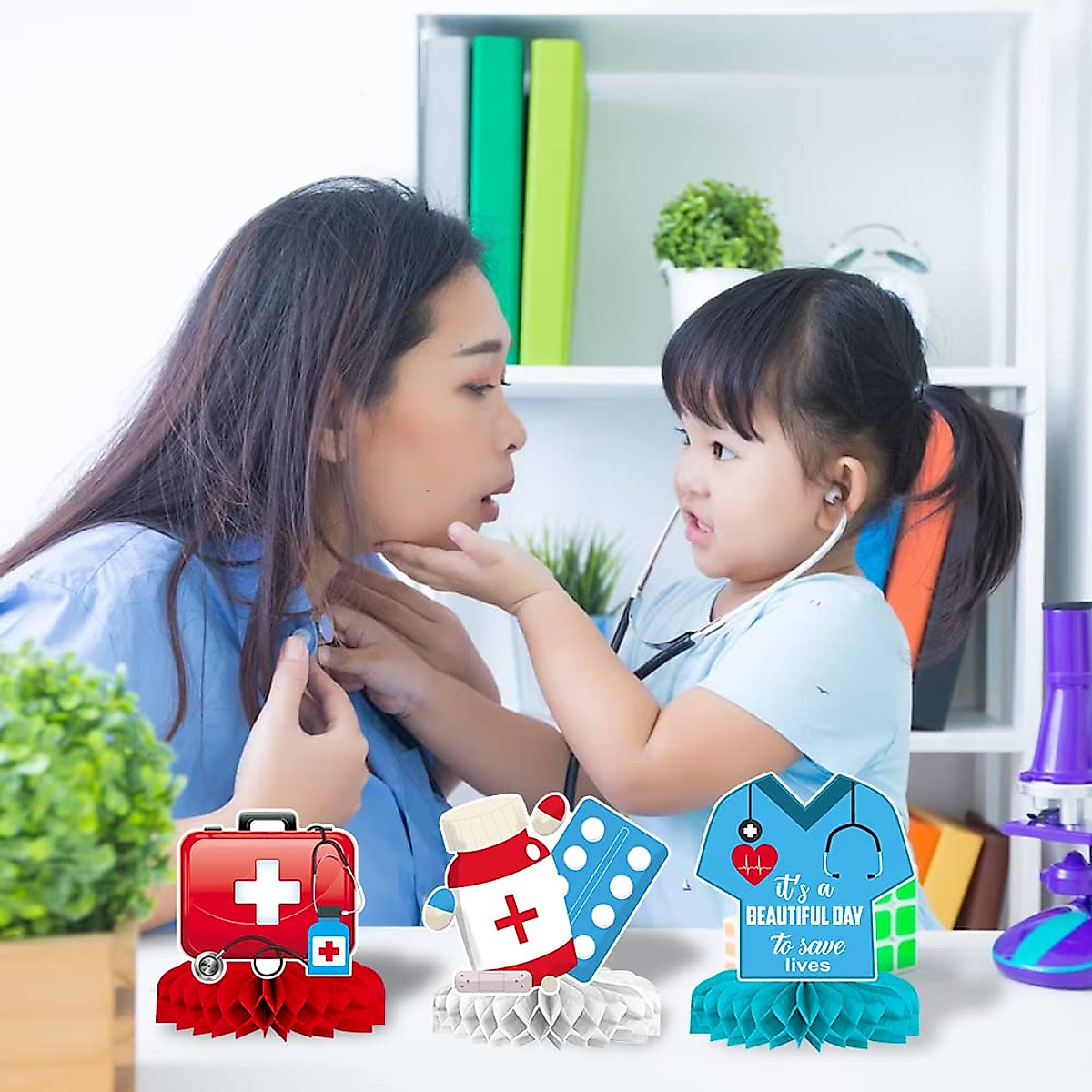 Estivaux 9 PCS Nurse Honeycomb Centerpieces Nurses Appreciation Week Honeycomb Table Centerpiece Nurse Day Table Toppers for Nurses Graduation Party Decorations 2024 Grad Party Favor Supplies