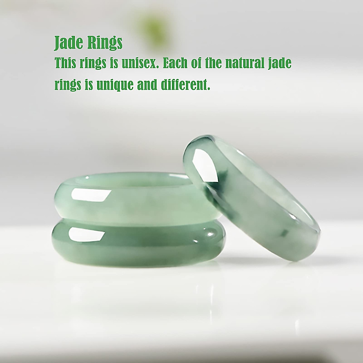 BJIMIDTI Natural A Grade Green Jade Rings for Women, 100% Genuine Burma Jade Band Ring, Real Good Luck Wealth Jadeite Jade Ring Jewelry Gifts for Women,Green,Size 8