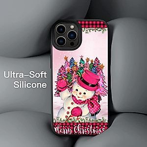 Christmas Pink Cute Snowman Merry Bright Pink Xmas Trees Phone Case Compatible with iPhone 15 14 13 12 11 Pro Max|Samsung Galaxy S23 S22 S21 S20 FE|A14 A54 A53 A03S A13|Note 20|Z Flip 3/4