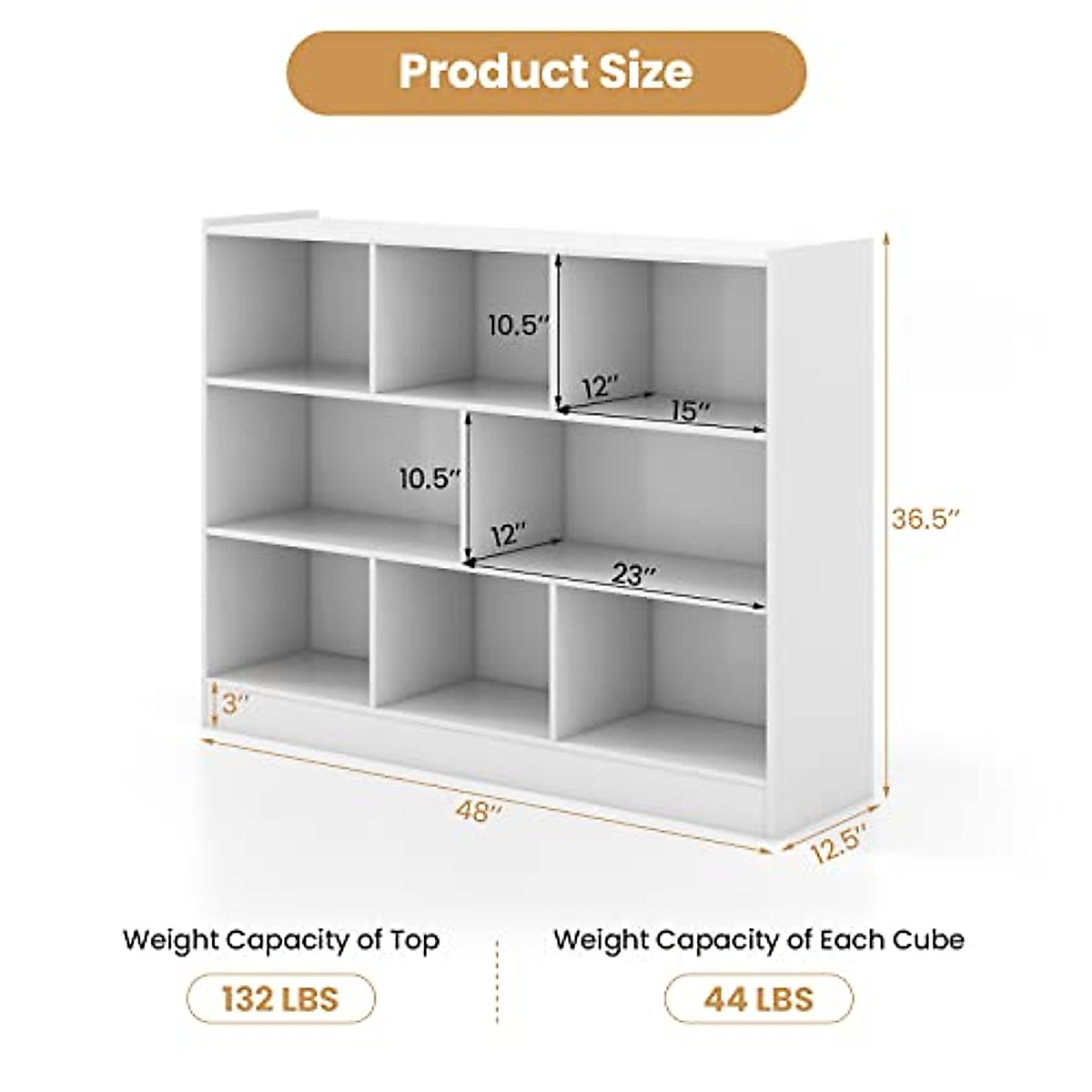 IFANNY 3 Tier Bookcase, Modern Bookshelf with 8 Storage Cubes, Wood Storage Cube Shelves, Small Bookshelves for Small Spaces, Book Shelf for Bedroom, Living Room, Home Office (White)