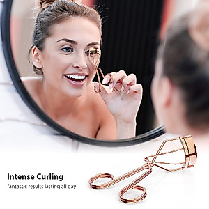 Rose Gold Eyelash Curler - Ergonomic Design, Exquisite Rose Gold, 5 Replaceable Silicone Pads & Storage Bag Included