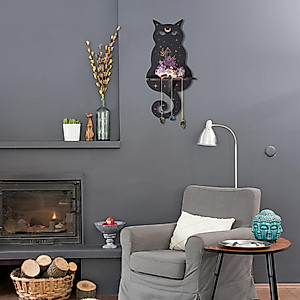 Jamo Homzi Crystal Shelf Black Crystal Display Shelf Crystal Pendulum Holder Stand Display Shelf Witch Bat Moth Stuff Wooden Kit Hanging Rustic Crystal (cat)