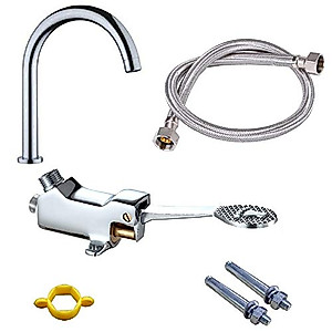 LukLoy Full Set Hands-Free Foot Pedal Faucet, Foot Valve+Outlet+1m Flexible Hose+Screw, Hospital Medical Laboratory Touchless Floor Mount Foot Control Faucet