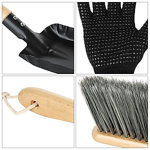 DIRBUY Coal Shovel and Hearth Brush Set, Fireplace Shovel and Brush Set for Ash, with Black Silicone Gloves, Heavy Duty Metal Fireplace Tools Set