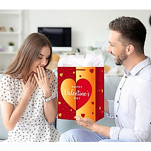 WhatSign Happy Valentines Day Gift Bags 11.5" Large Gift Bags with Tissue Paper and Card Valentine's Paper Gifts Bags with Handles for Her Him Girlfriend Boyfriend Wife Husband Women Men
