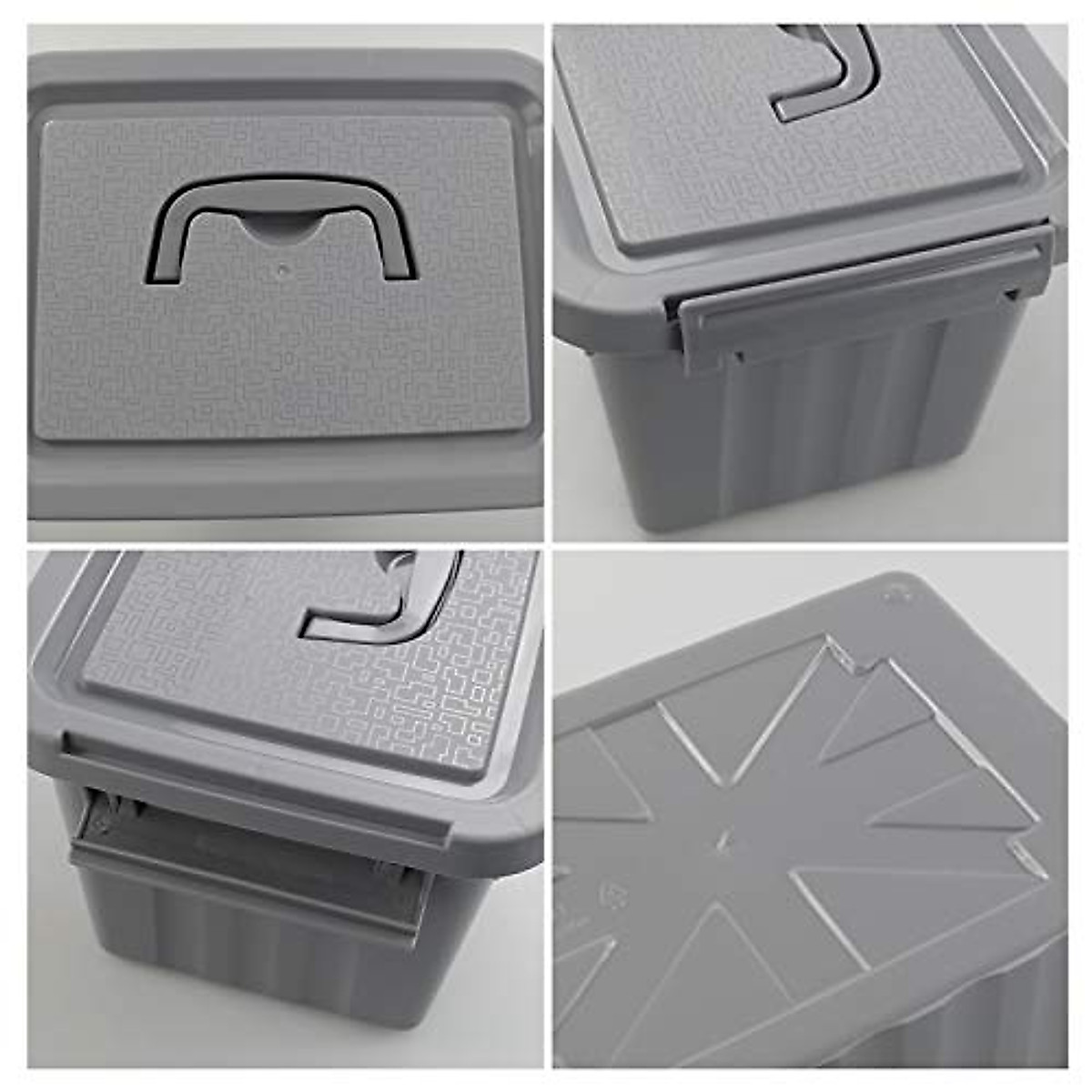Uumitty 4 Packs Plastic Lidded Storage Box, 6.5 Quart Organizing Latch Bin with Lid/Handles, Grey
