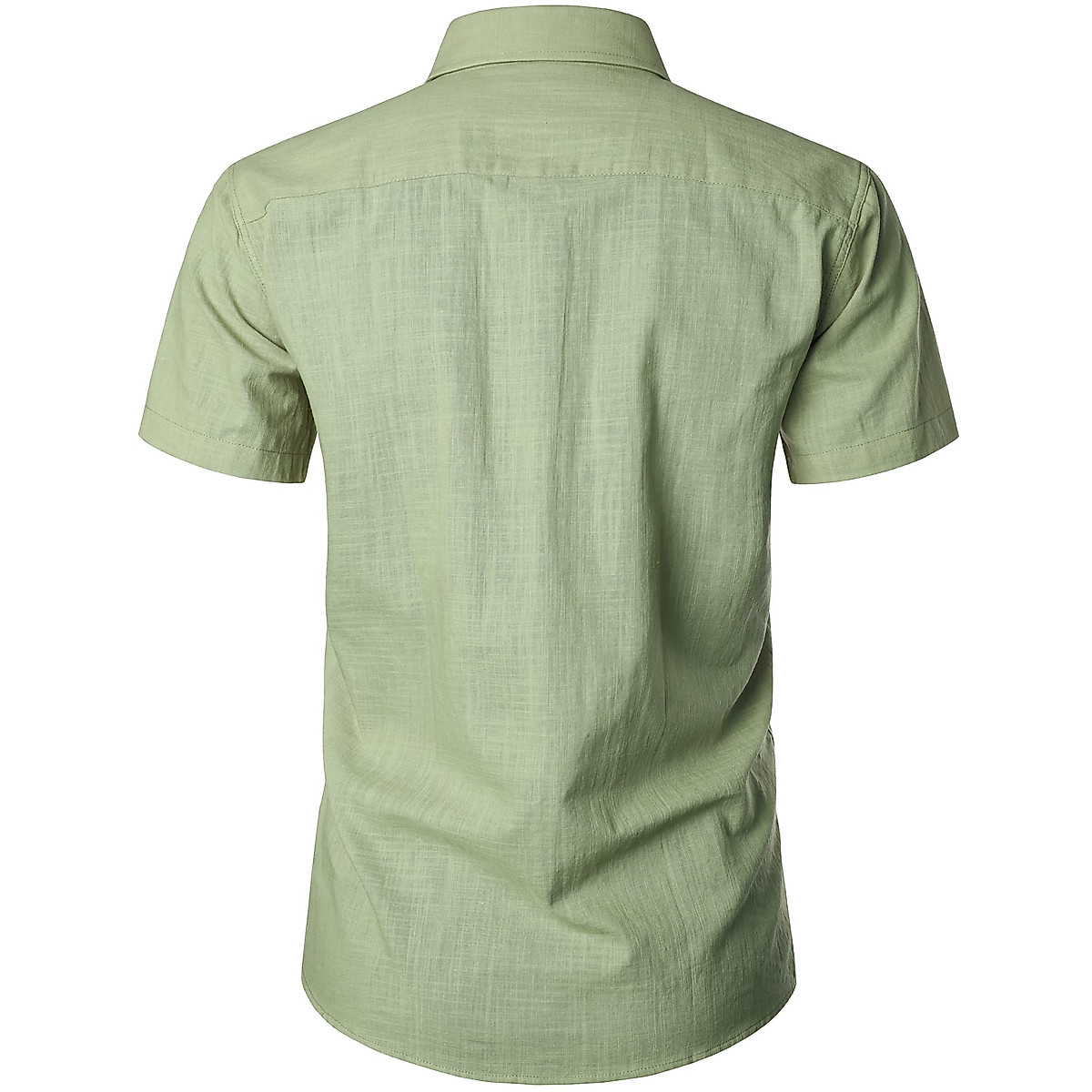 ZEROYAA Men's Fitted Cotton Linen Casual Short Sleeve Button Up Shirts Lightweight Beach Tops with Pocket ZLSC34-Bean Green Medium