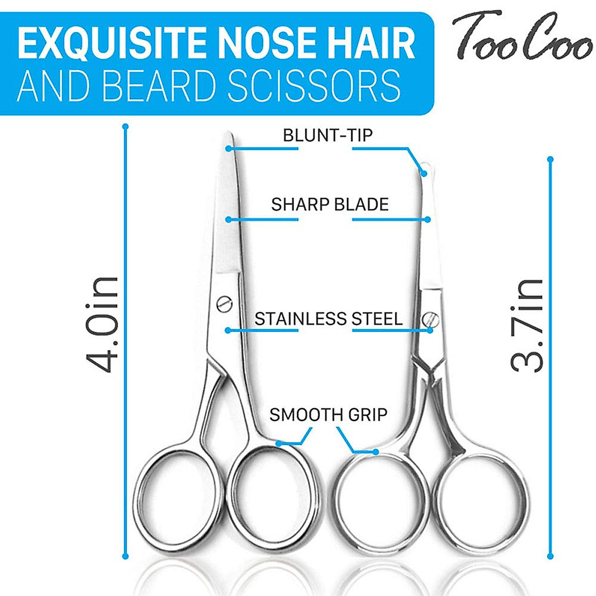 TooCoo Stainless Steel Dog Grooming Scissors Eyebrow Grooming Scissors Mustache Scissors Manual Nose Hair Scissors, Rounded Eyebrows Facial Hair Scissors (Scissors[2 Pack])