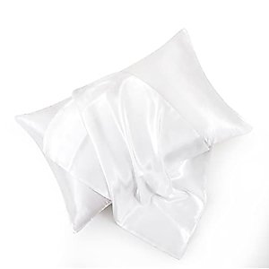 HommxJF White Satin Pillowcase Standard Set of 2 with Envelope Closure，White Silk Pillowcase for Hair and Skin (20x26)