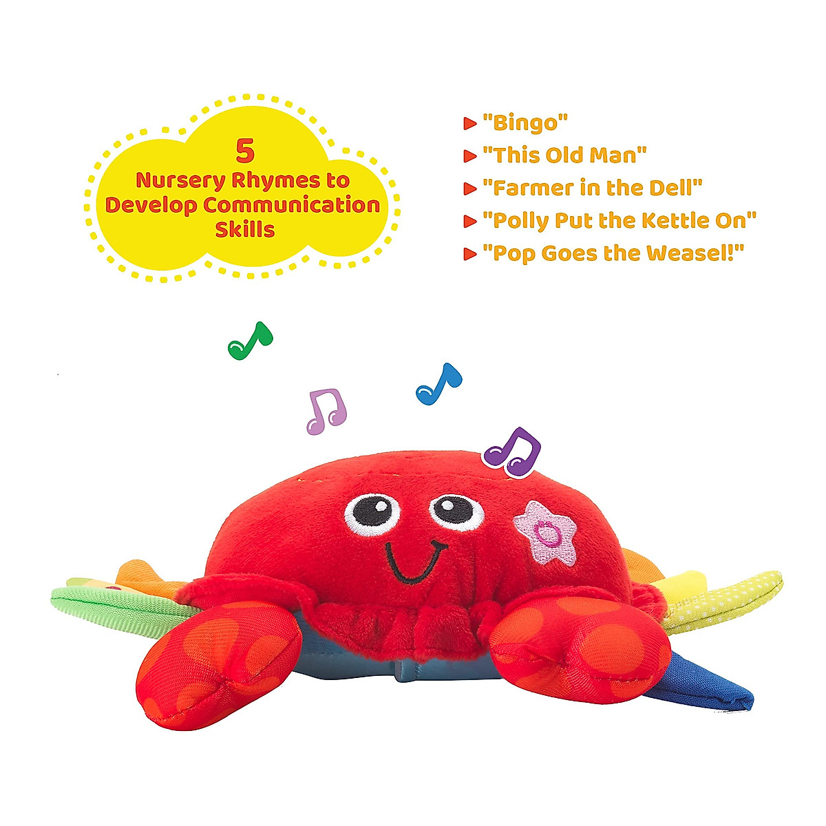KiddoLab Musical Plush Crab Toy for 3+ Month Old Babies with Nursery Rhymes, Sounds and Sensor Button for Tummy Time and Early Development
