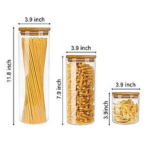 UrSpeedtekLive Glass Storage Jars with Airtight Bamboo Lids, Set of 5 Food Storage Jars with Wood Lids, Glass Kitchen Canisters, Clear Container for Coffee, Dry Goods, Cookie, Candy, Tea, Pasta