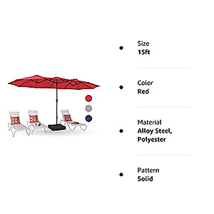 PHI VILLA 15ft Patio Umbrellas, Outdoor Market Extra Large Double-Sided Umbrella with Umbrella Base, Huge Rectangular Umbrella with 1.9" Pole (Brick Red)